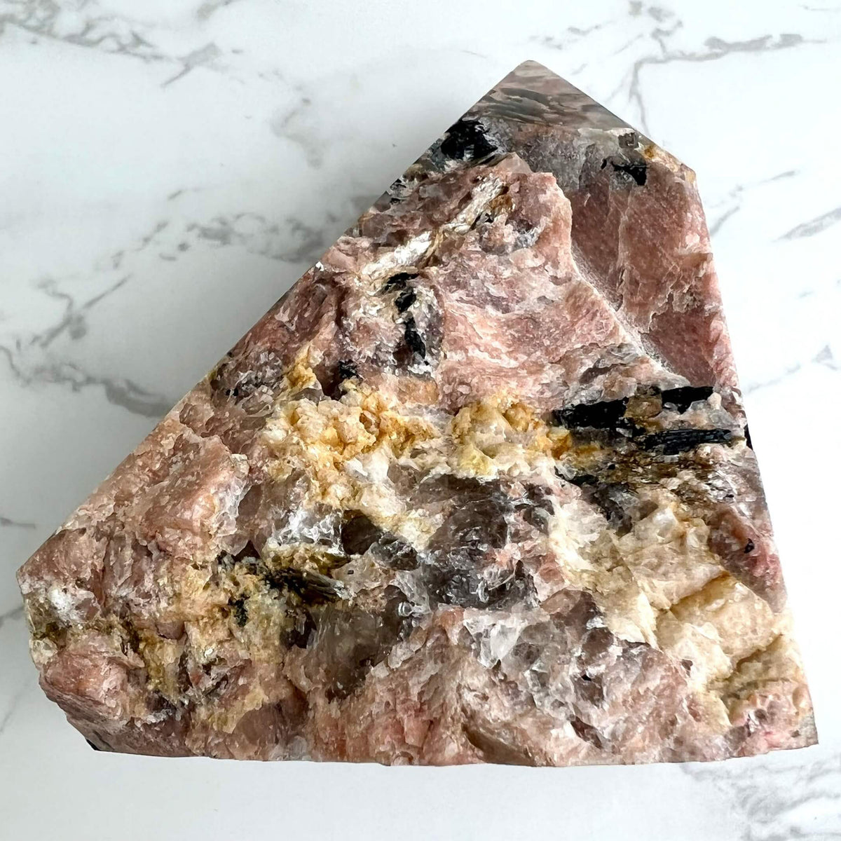 Feldspar w/ Black Tourmaline Semi-Polished – Ethereal Divination